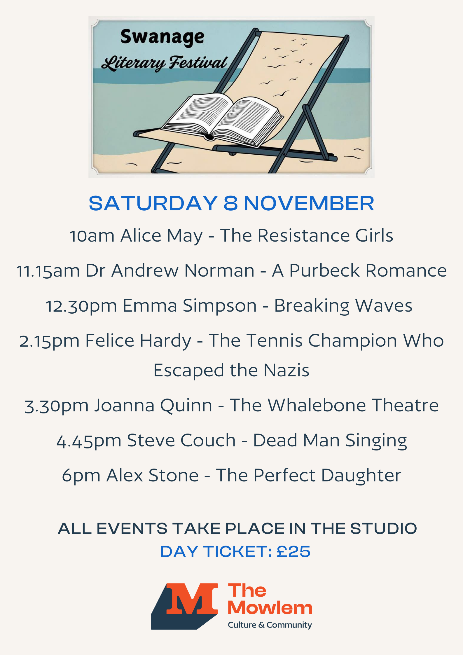 Swanage Literary Festival: Saturday Full Day Ticket - The Mowlem